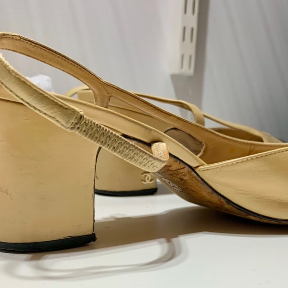 CHANEL | Shoes | Chanel Classic Slingbacks Beige And Black Heels Sz 4 0 95 | Poshmark
